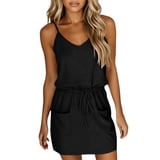 Angala Women Dresses V Neck A Line Midi Dresses Solid Sleeveless ...