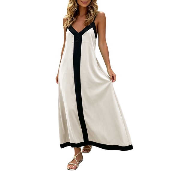Angala Women Dresses V Neck Maxi Dresses Solid Sleeveless Stylish ...