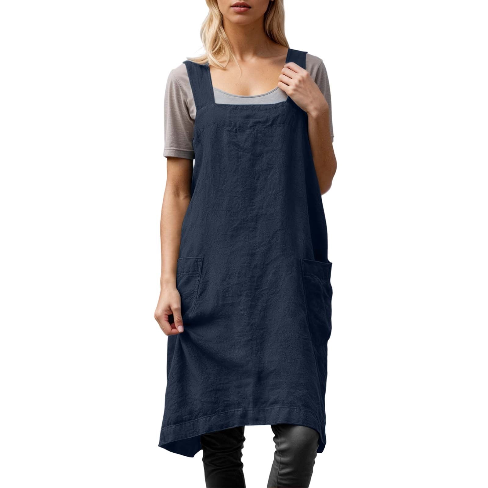 Angala Women Linen Pinafore Square Apron Garden Work Pinafore Dress ...