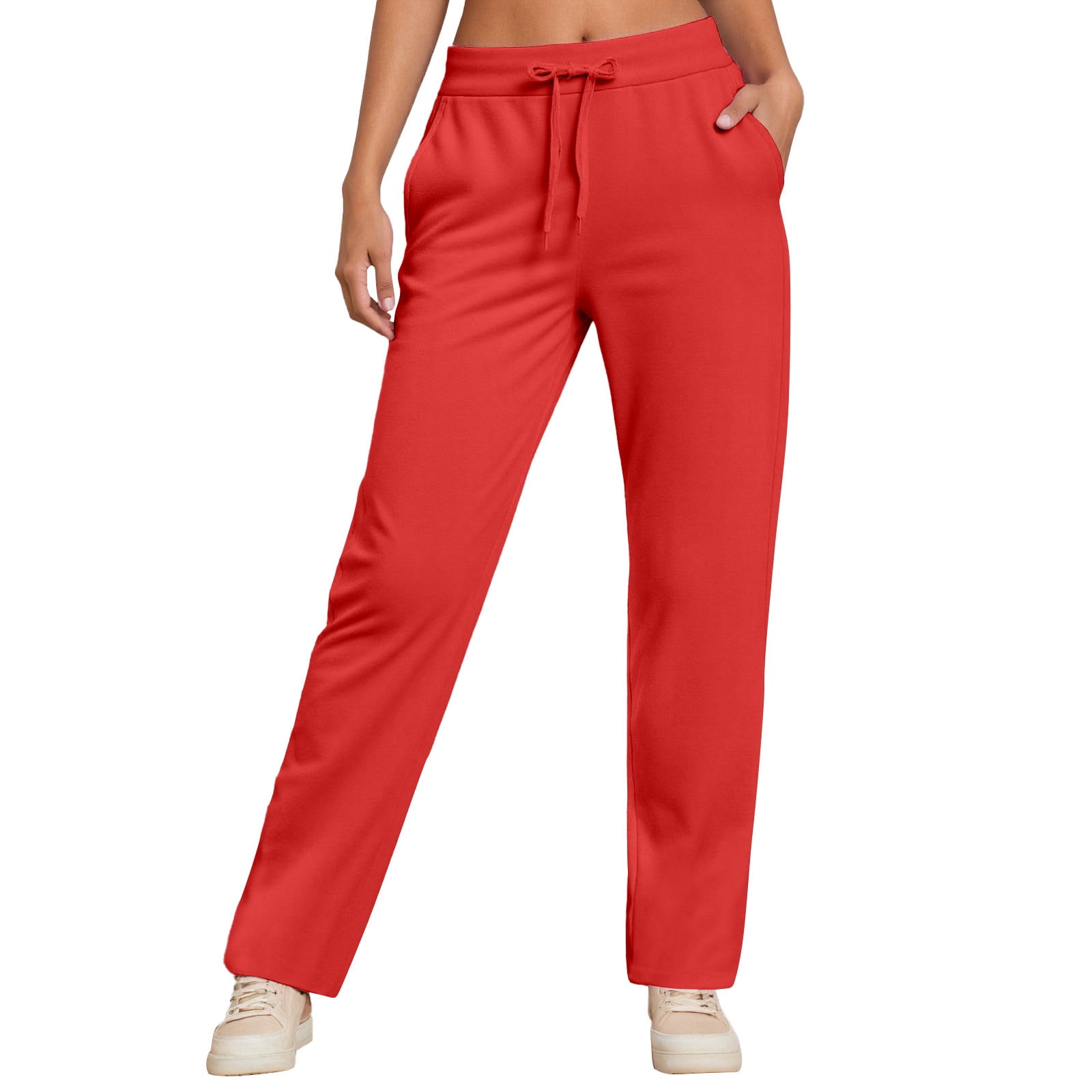 Angala Women's Casual Pants High Waisted Straight Leg Pants Elastic ...