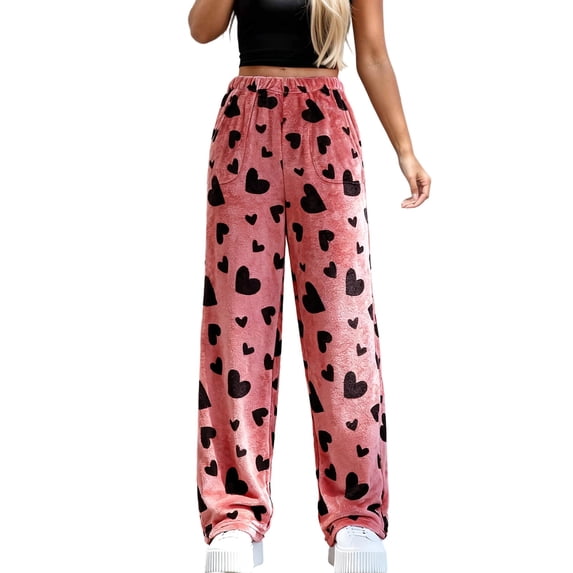 Angala Women‘s Print Warm Fleece Casual Comfort Loose Long Pants And ...