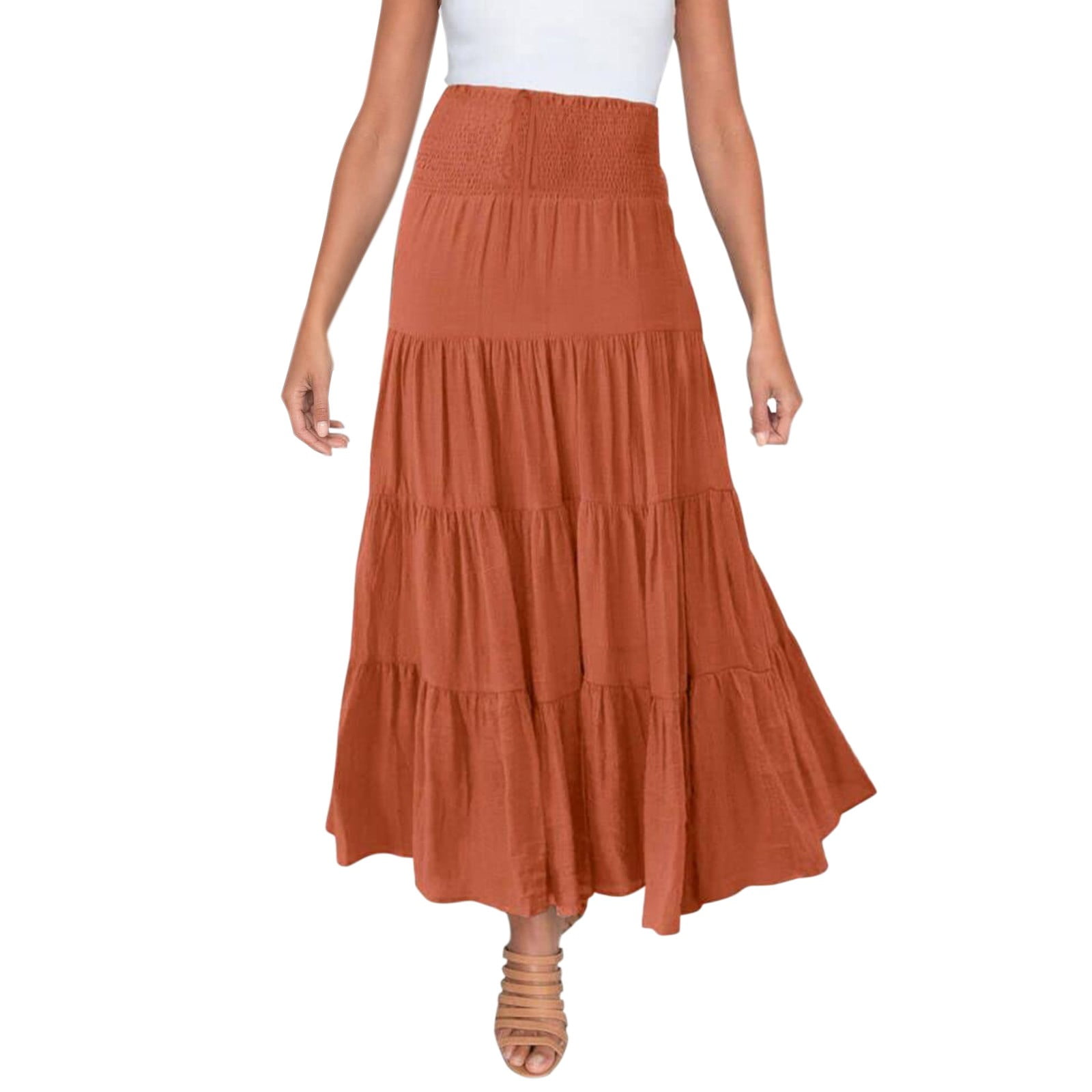 Angala Women's Summer Elastic High Waist Boho Maxi Skirt Casual ...