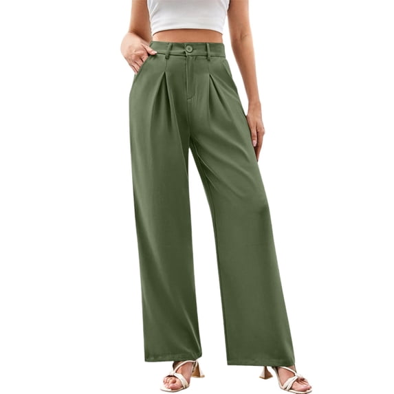 Angala Womens Casual Pants High Drop Waist Solid Pants Straight Leg ...