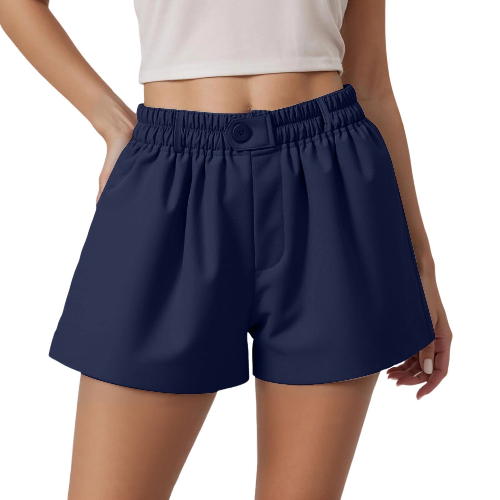 Angala Womens Casual Pants High Elastic Waist Solid Short Pants Loose ...