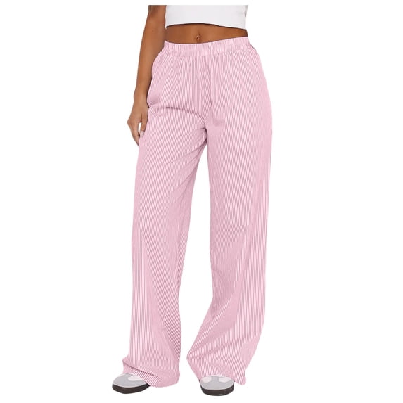 Angala Womens Casual Pants High Elastic Waist Striped Pants Straight ...