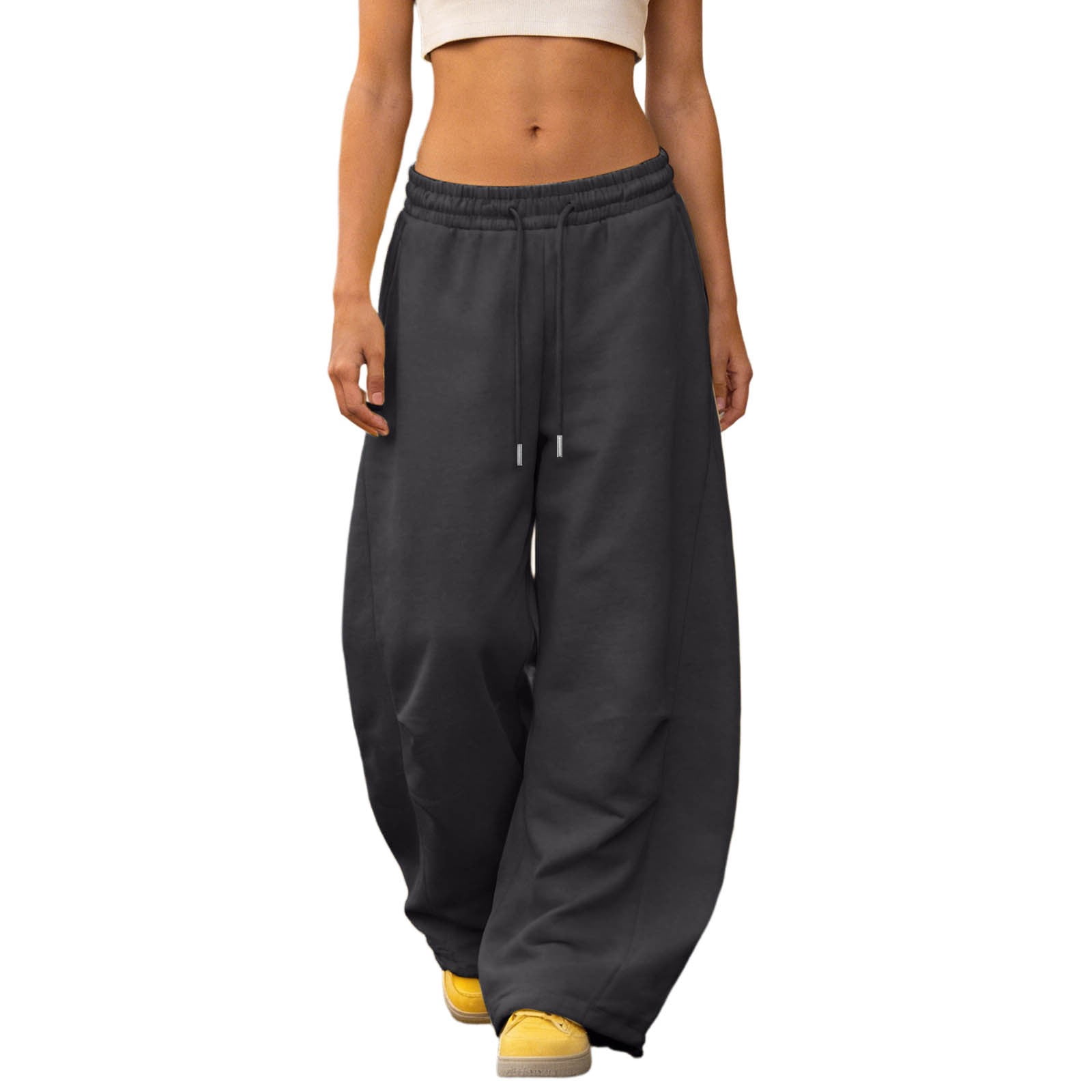 Angala Womens Pants High Elastic Waist Pants Wide Leg Solid Oversized ...