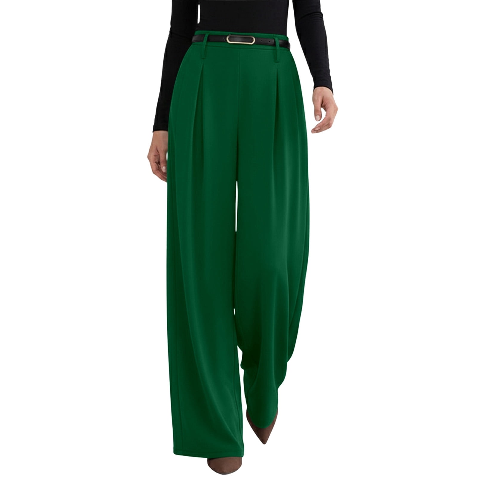 Angala Womens Pants Solid High Drop Waist Pants Straight Leg Flowy Slim ...