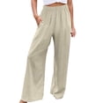 Angala Womens Pants Solid High Elastic Waist Button Palazzo Pants Loose ...
