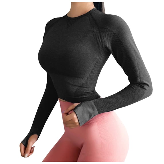 Angala Womens Shirts Crew Neck Long Sleeve Solid Color Blouse Spring ...