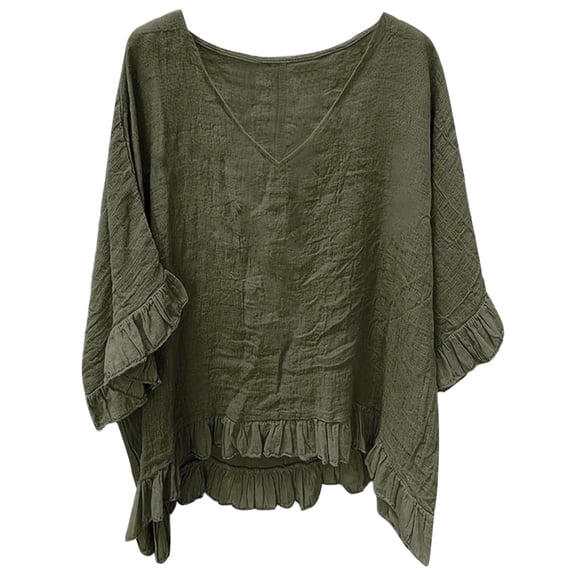 Angala Womens Shirts V Neck Short Sleeve Blouse Solid Summer Flowy ...