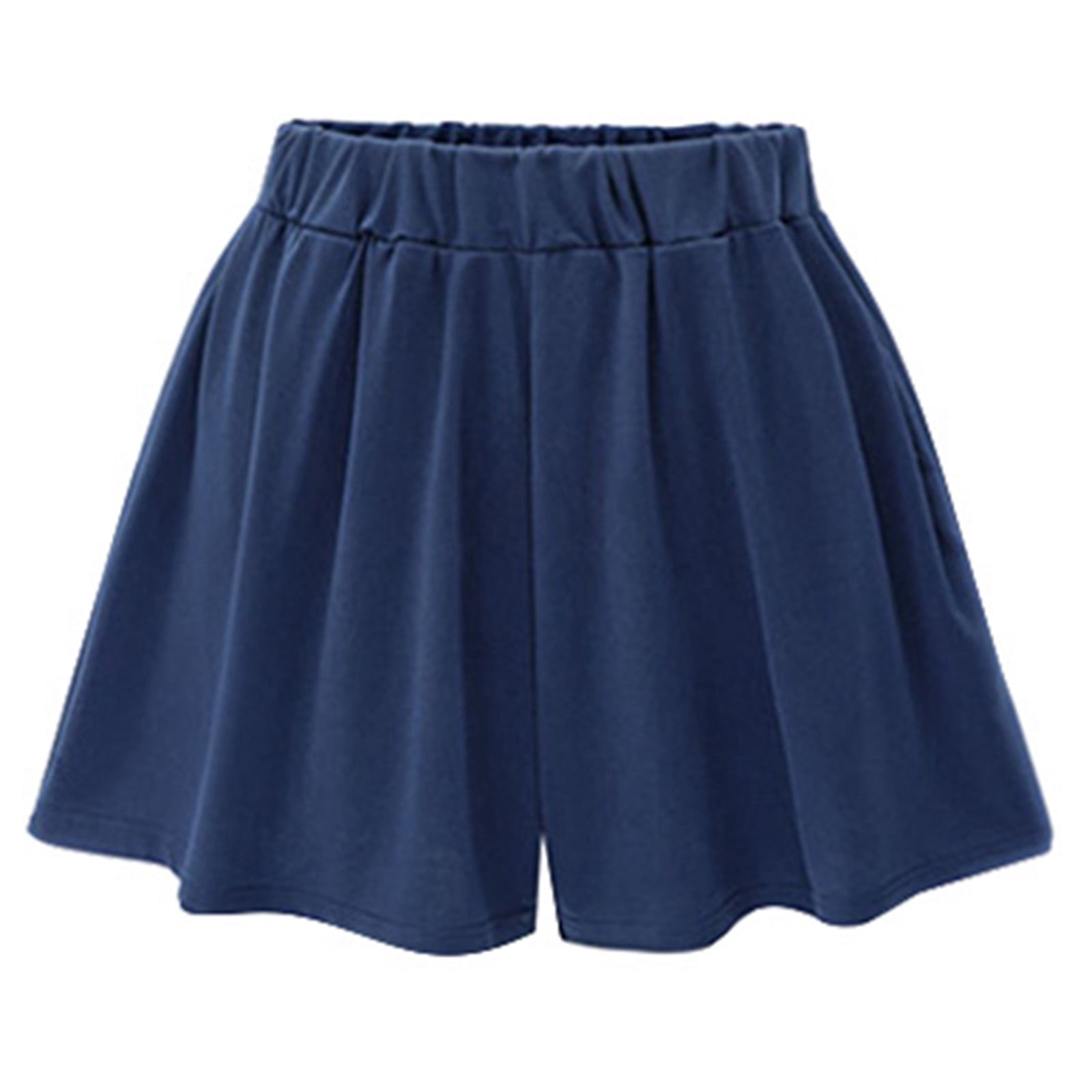 Angala Womens Shorts Solid Color Elastic Waist Wide Leg Pleated Shorts ...