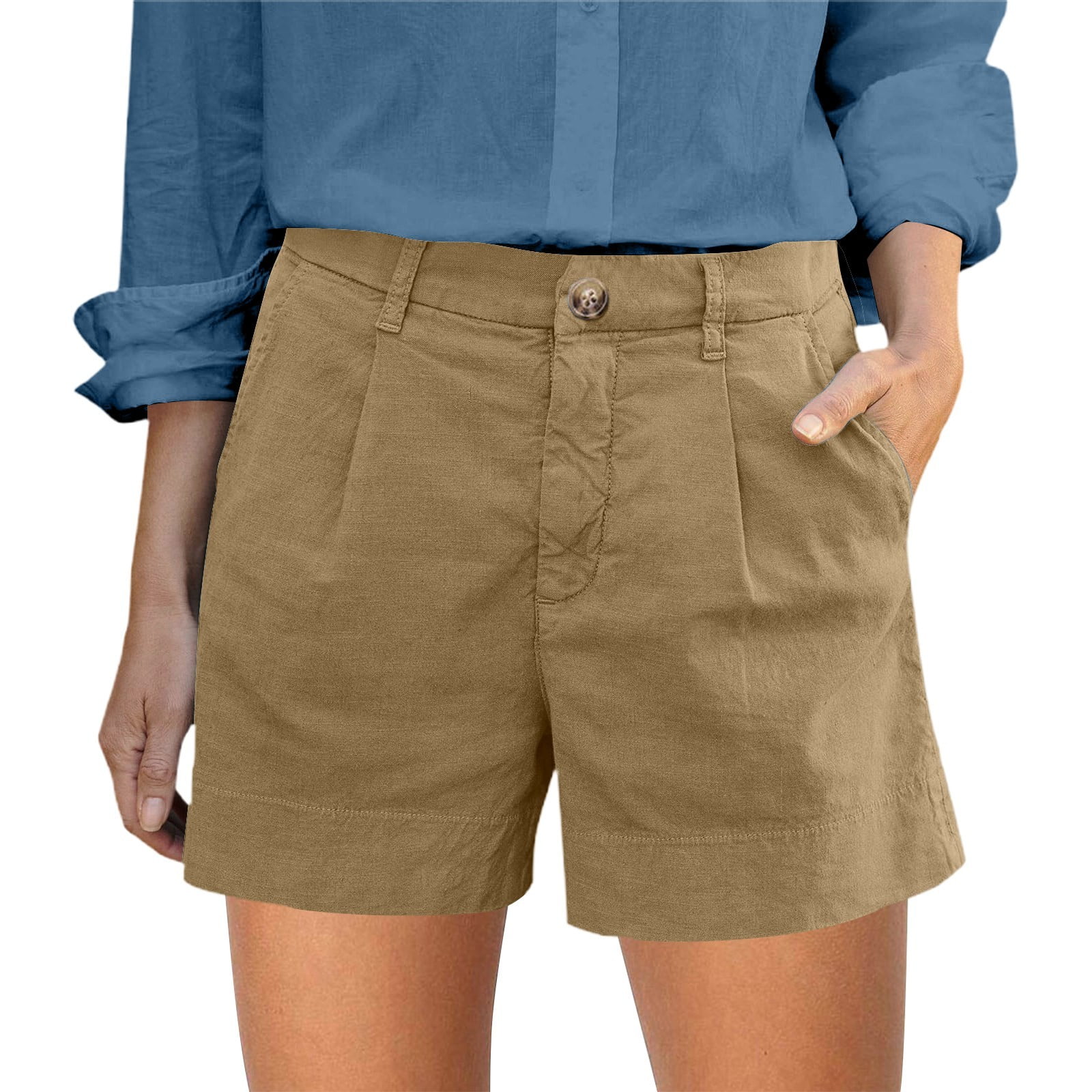 Angala Womens Shorts Solid Color High Waisted Cargo Shorts Summer ...