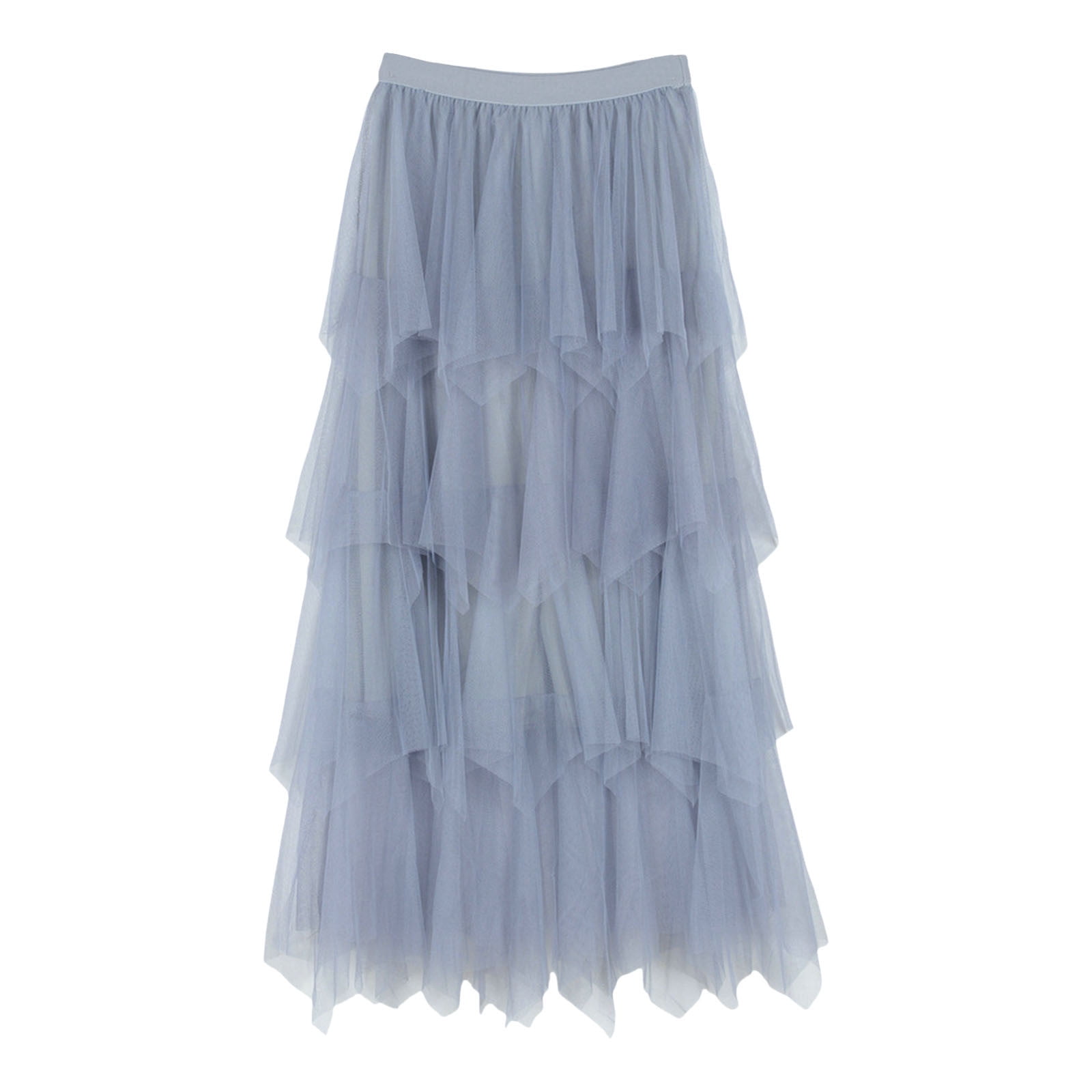 Angala Womens Skirts Elastic High Waist Mesh Tiered Maxi Skirts Solid ...