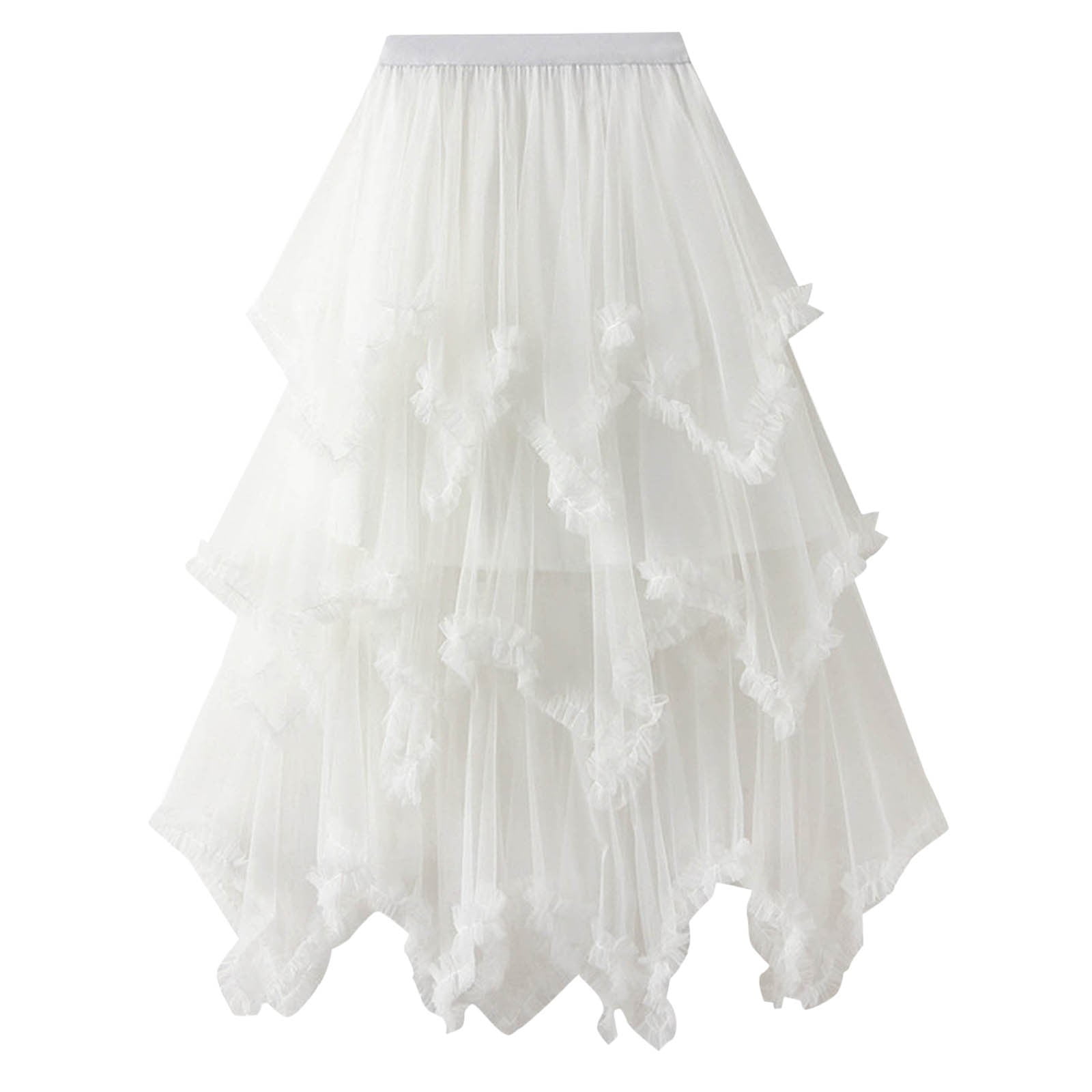 Angala Womens Skirts Elastic Waist Tiered Maxi Skirts Summer Solid ...