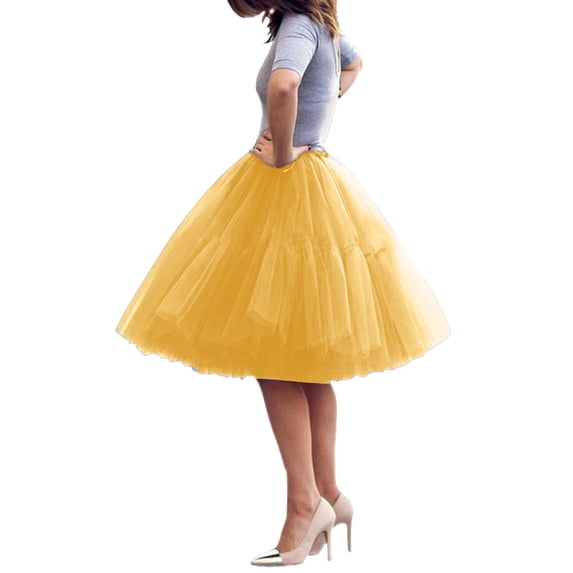 Angala Womens Skirts Tutu Midi Skirts Summer Elastic Waist Solid Mesh ...