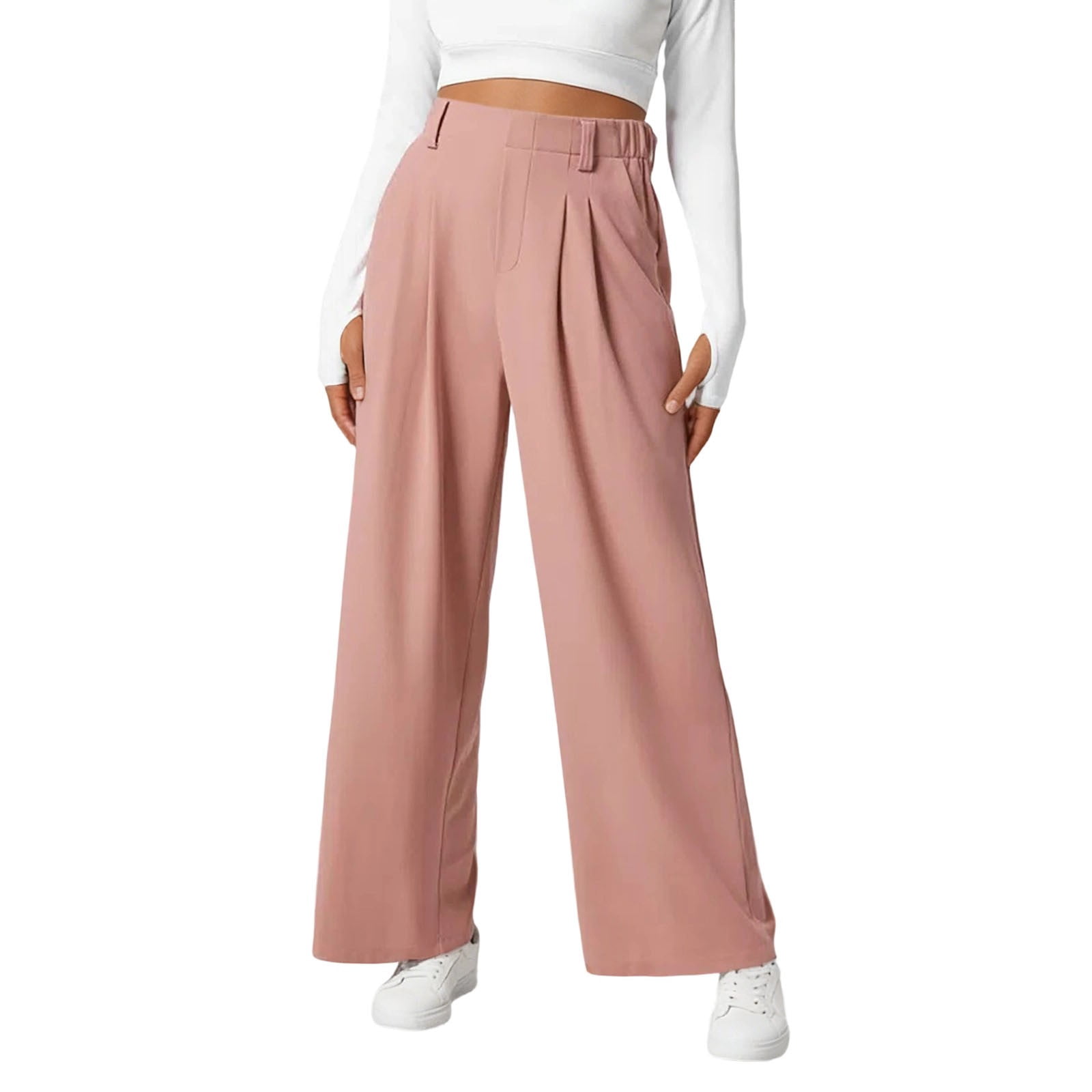 Angala Womens Summer Pants High Drop Waist Pants Straight Leg Solid ...