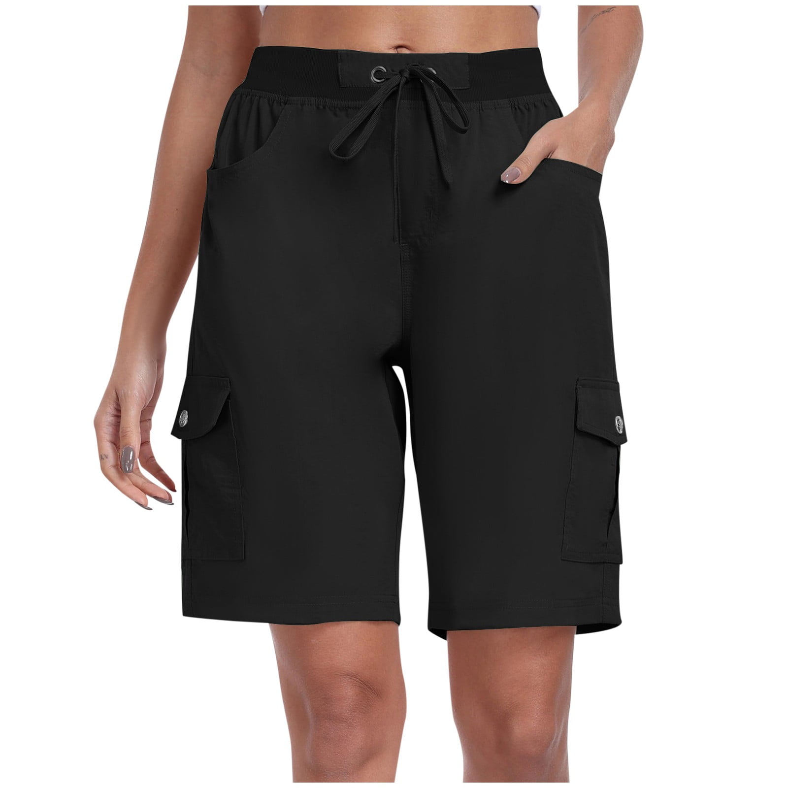 Angala Womens Summer Pants High Elastic Waist Solid Short Pants ...