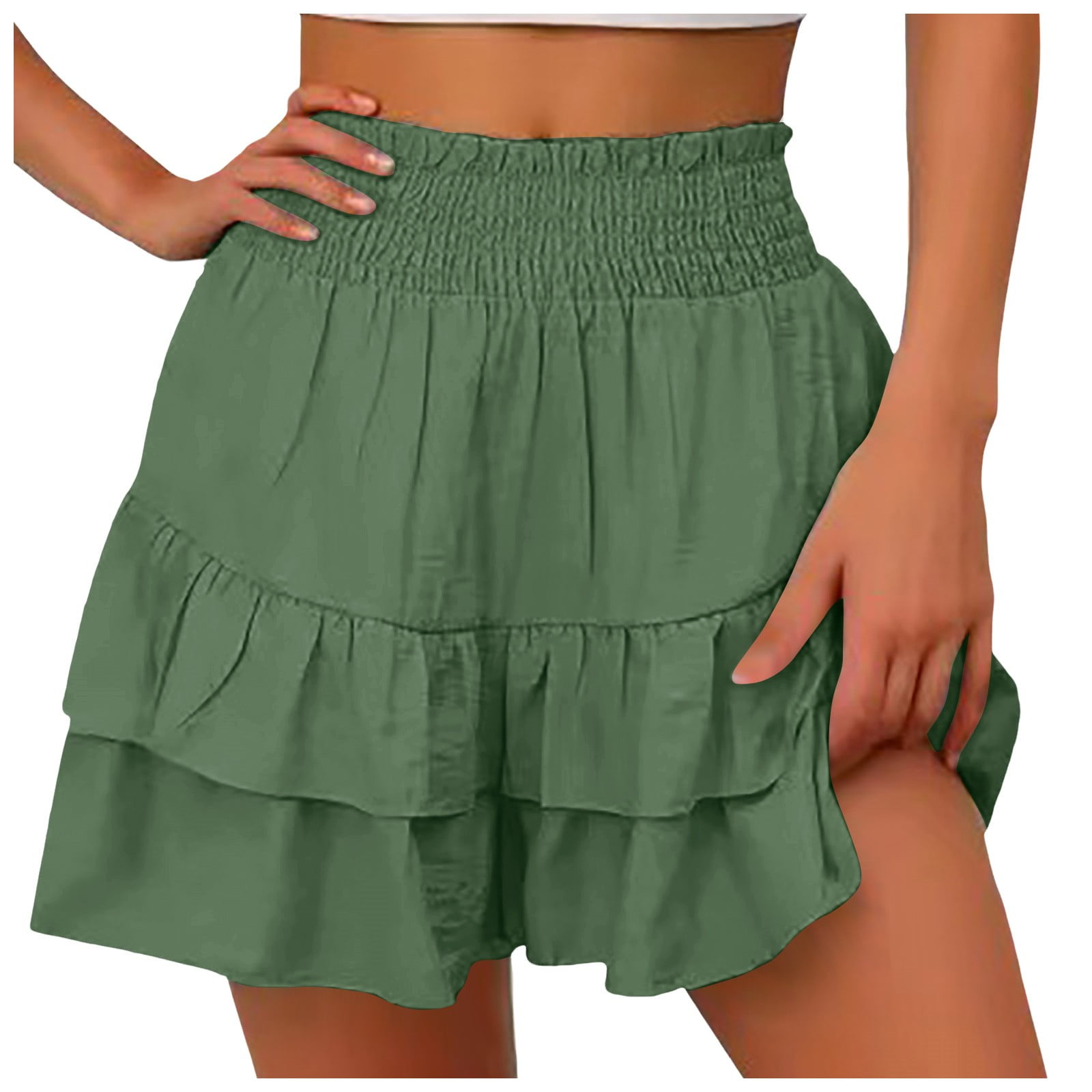 Angala Womens Summer Pants Solid Culottes Short Pants Loose High ...