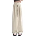 Angala Womens Summer Pants Solid High Drop Waist Button Down Palazzo ...