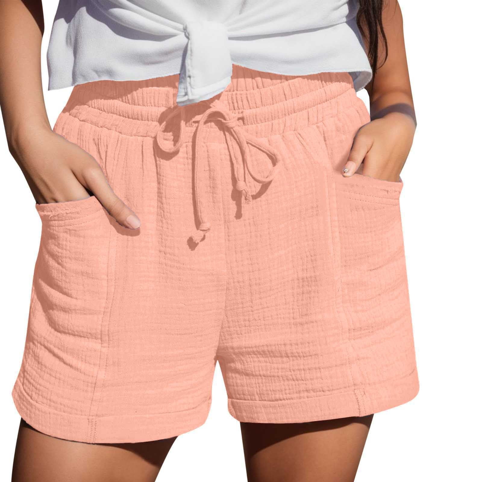 Angala Womens Summer Pants Solid Short Pants Loose High Elastic Waist ...