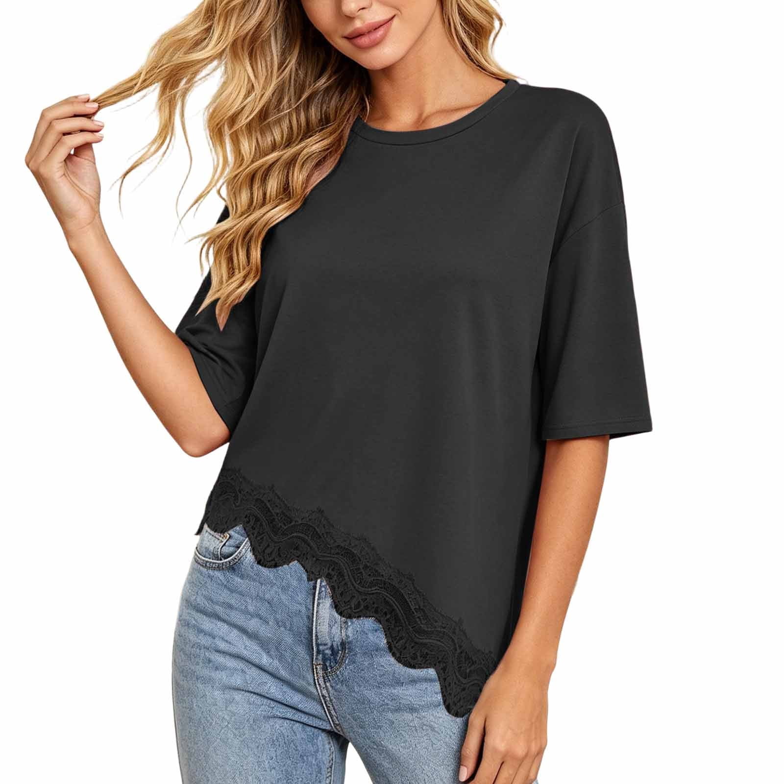 Angala Womens T Shirts Solid Short Sleeve Blouse Crew Neck Summer ...