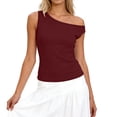 Angala Womens T Shirts Solid Sleeveless Blouse One Shoulder Neck Summer ...