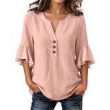 Angala Womens T Shirts V Neck Short Ruffle Sleeve Blouse Solid Summer ...