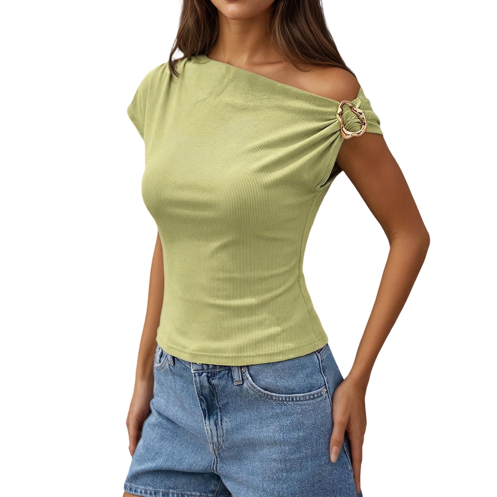 Angala Womens Tees Asymmetric Off Shoulder Neck Short Sleeve Blouse ...
