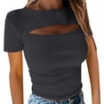 Angala Womens Tees Crew Neck Short Sleeve Solid Color Hollow Out Blouse ...