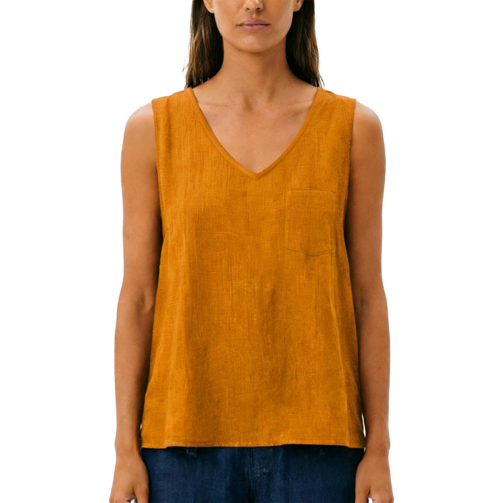 Angala Womens Tees V Neck Sleeveless Vest Solid Summer Breathable ...