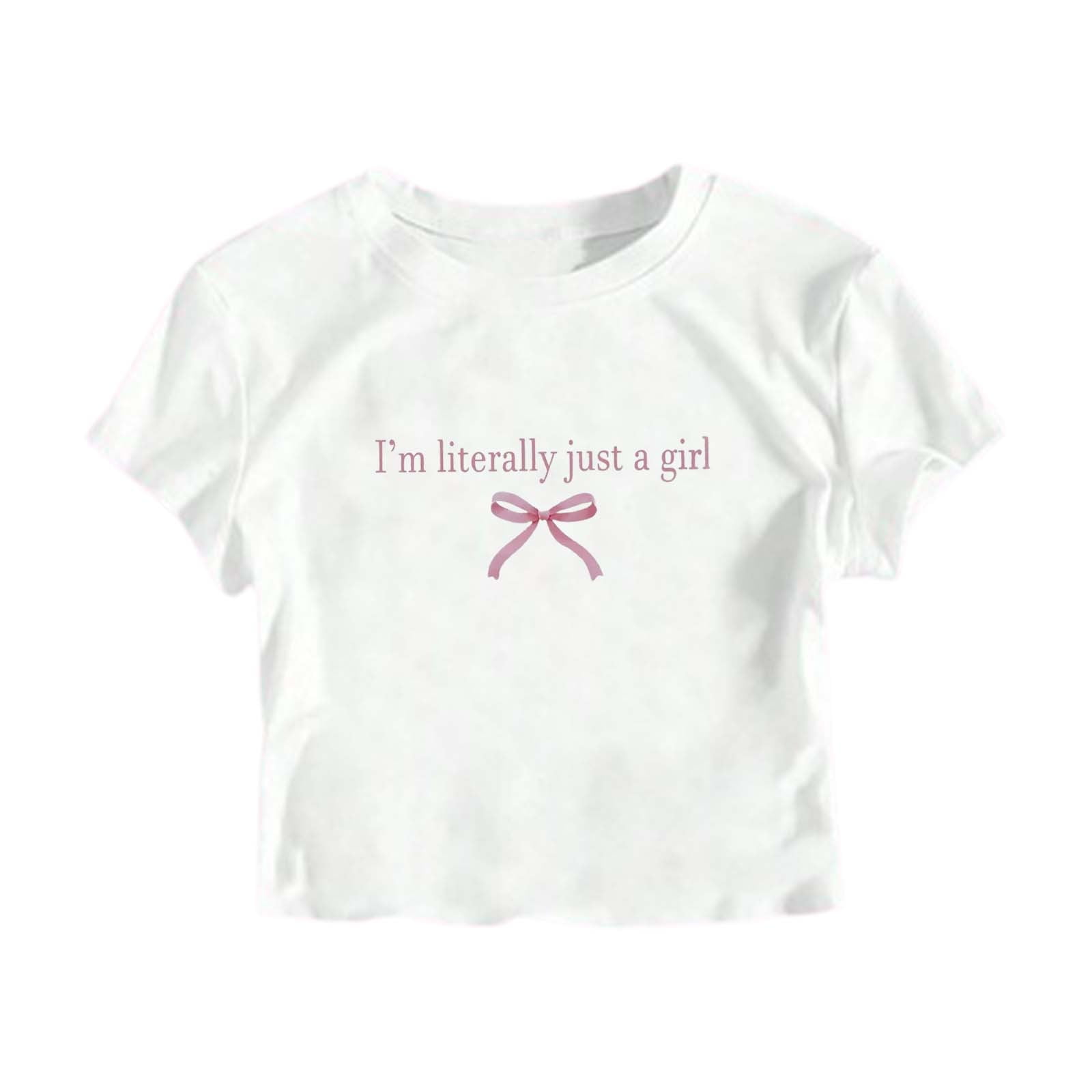 Angala Womens Top Crew Neck Short Sleeve Letter Print Blouse Summer ...