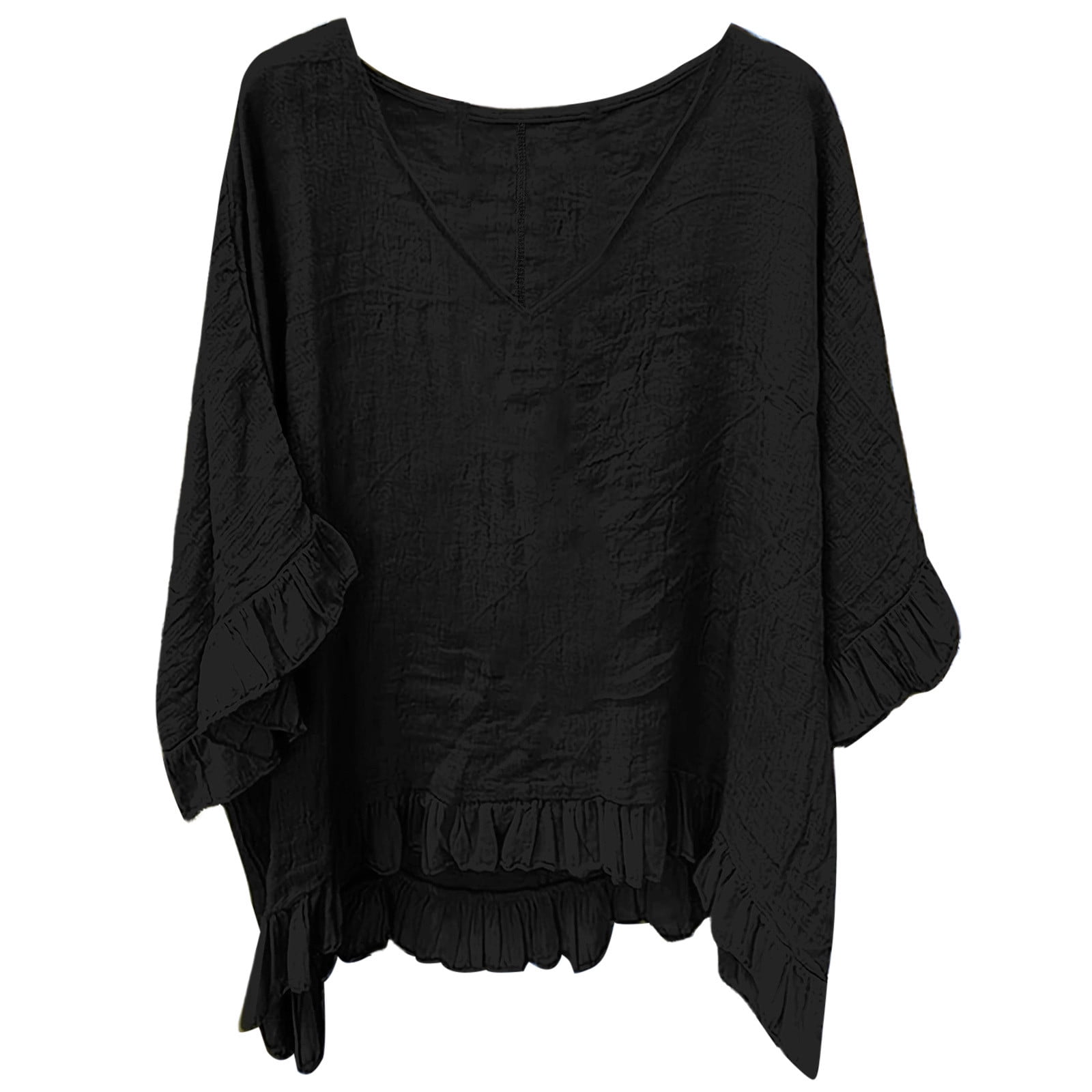 Angala Womens Top V Neck Short Sleeve Blouse Solid Summer Flowy Ruffle ...