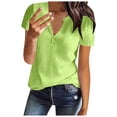 Angala Womens Top V Neck Short Sleeve Solid Color Blouse Summer Loose ...