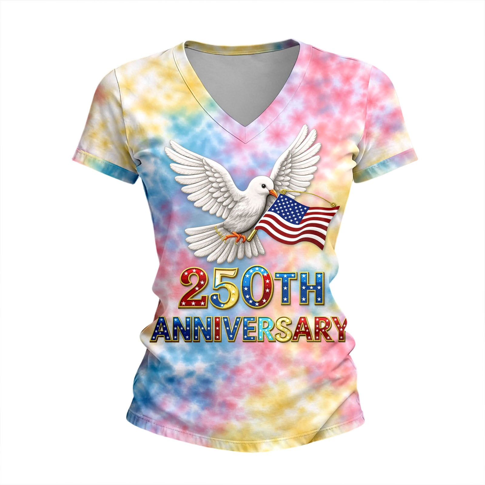 Angala Womens Tops Fourth of July Short Sleeve V-Neck Graphic Print ...