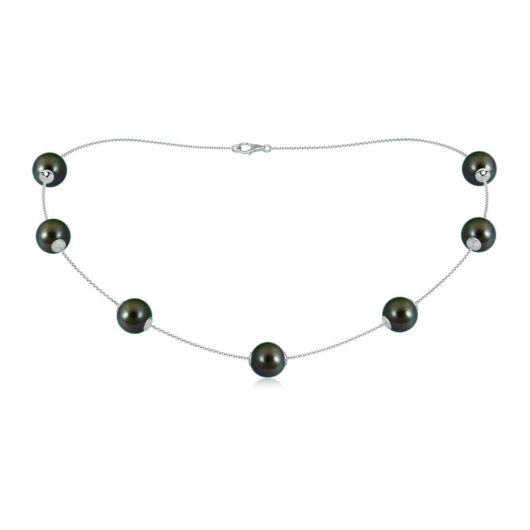 ANGARA 16 Tahitian Cultured Pearl Station Necklace in 14K White Gold for Women June Birthstone Birthday Anniversary Jewelry Gift for Women