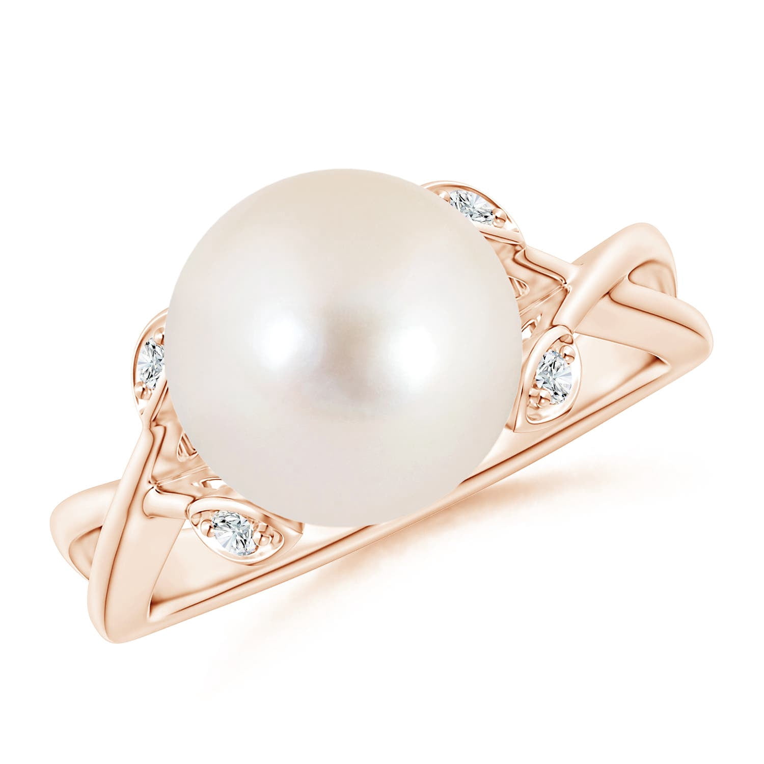 ANGARA Freshwater Cultured Pearl Crossover Shank Engagement Ring in 14K ...