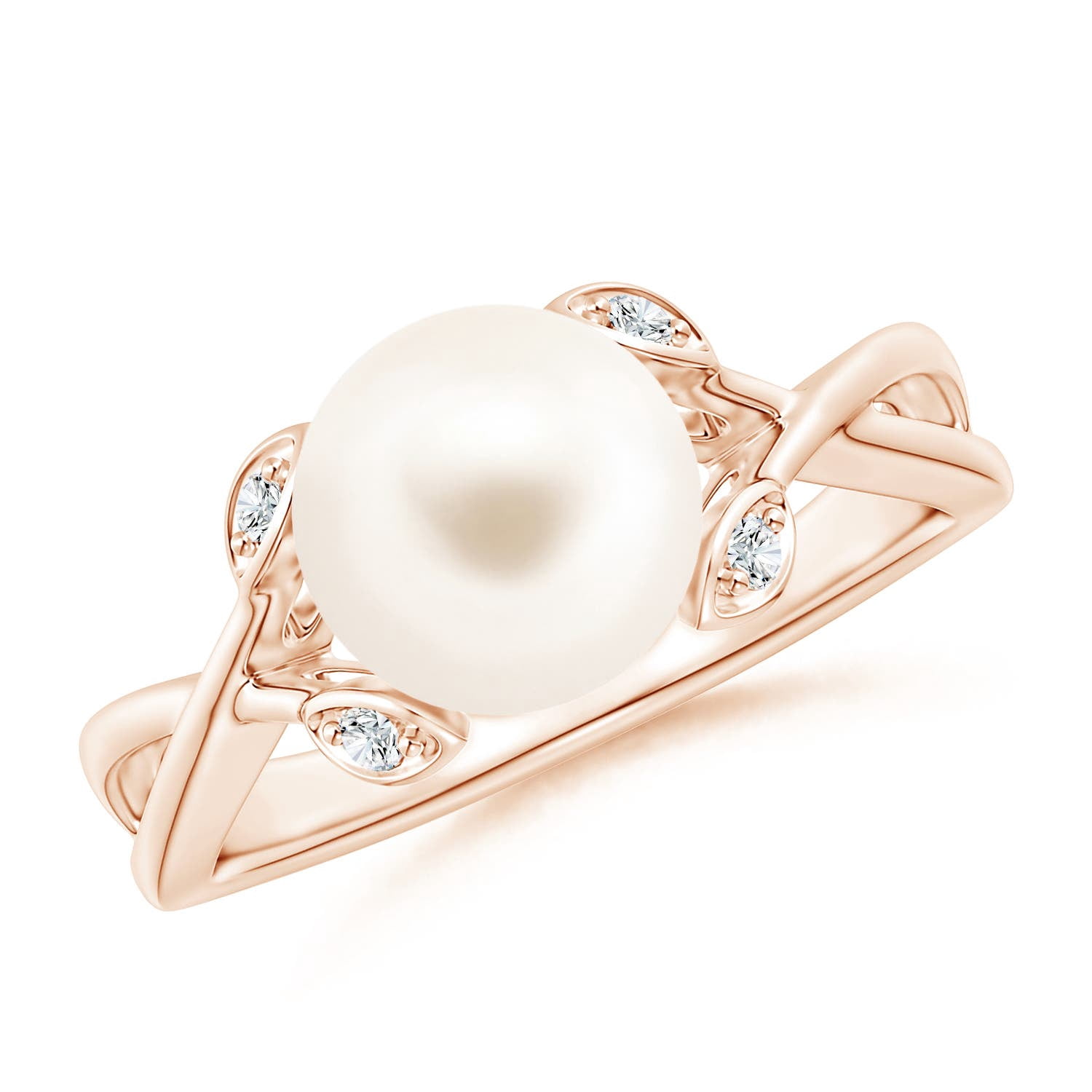 ANGARA Freshwater Cultured Pearl Crossover Shank Engagement Ring in 14K ...