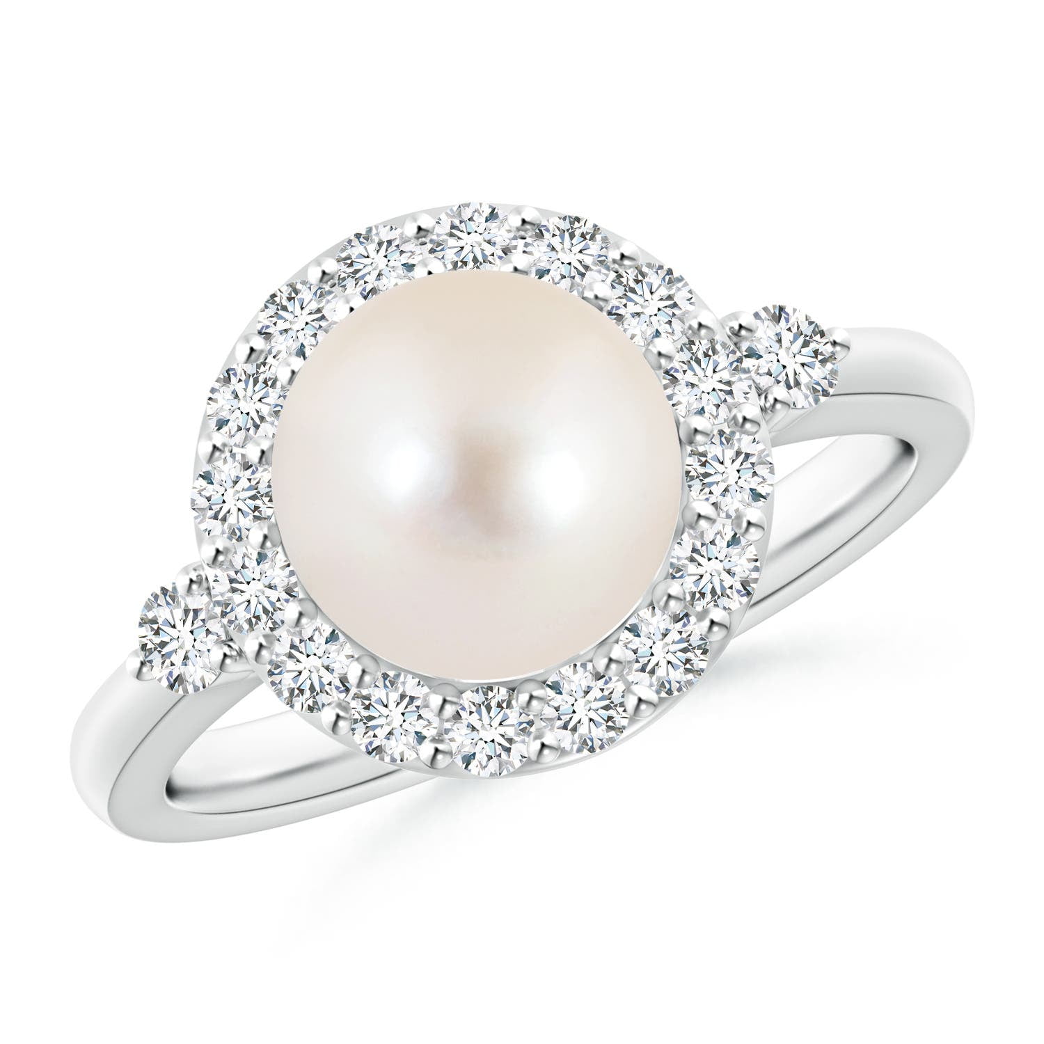 ANGARA Freshwater Cultured Pearl Halo Engagement Ring in Platinum for ...