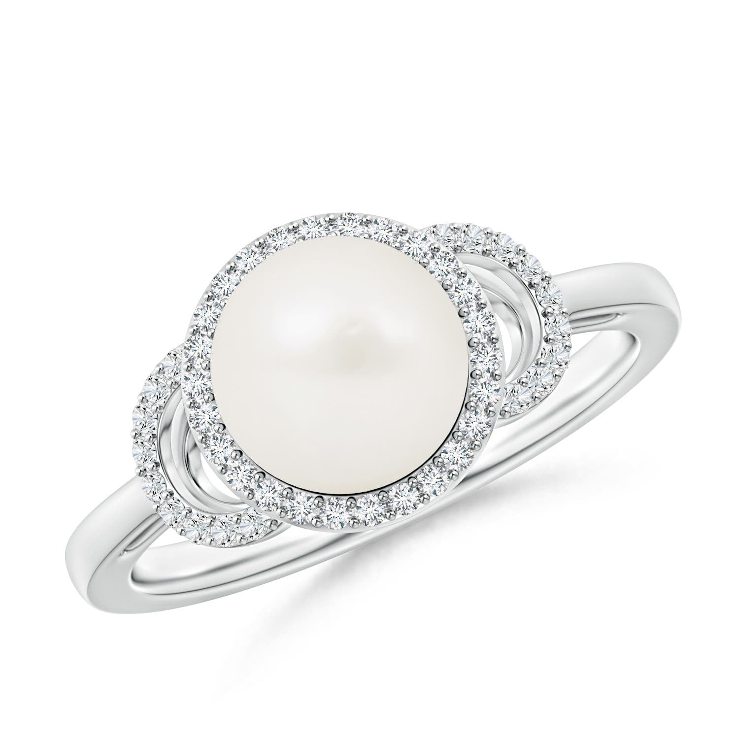 ANGARA Freshwater Cultured Pearl Halo Ring with Diamonds in 14K White ...