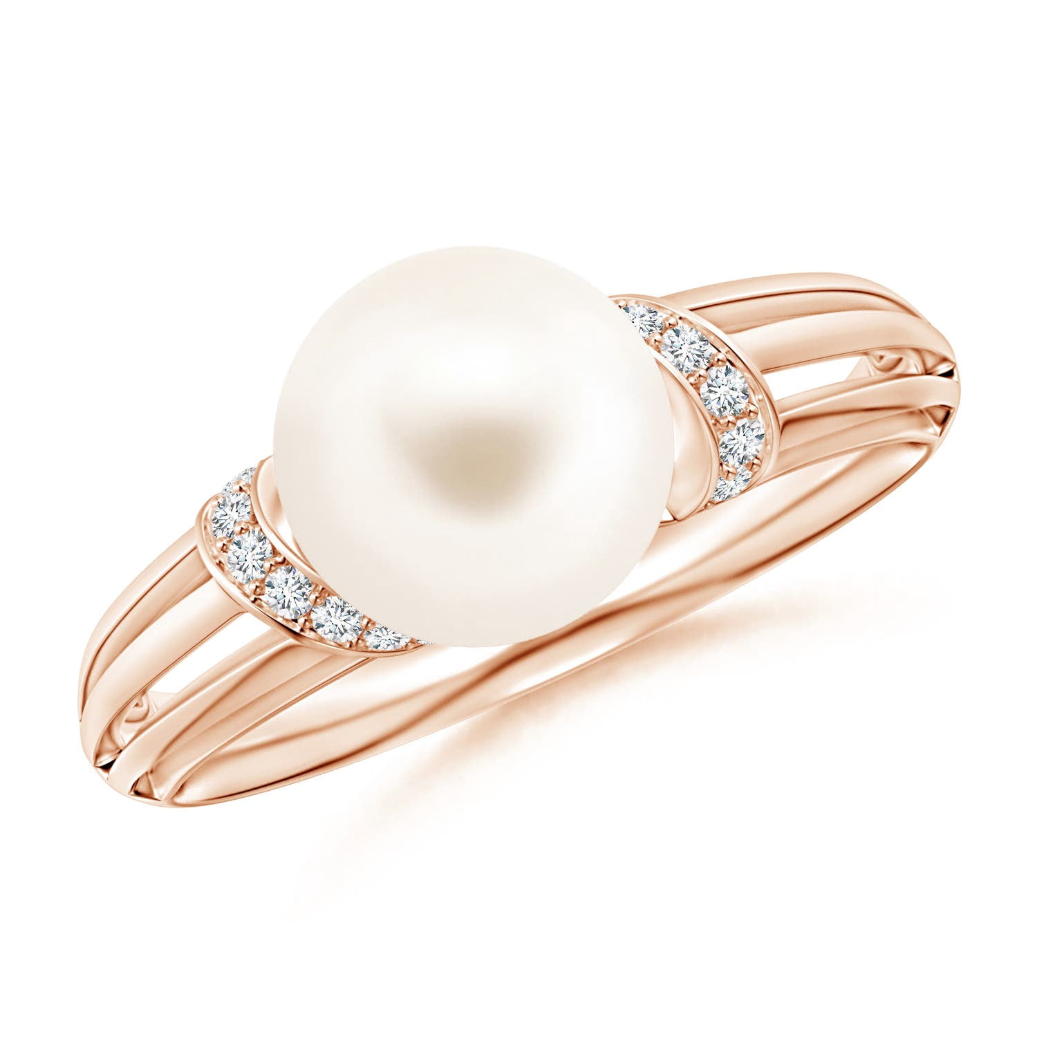 ANGARA Freshwater Cultured Pearl Ring with Pave-Set Diamonds in 14K ...
