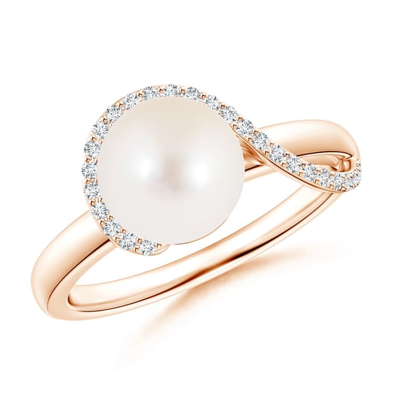 ANGARA Freshwater Cultured Pearl Swirl Ring with Diamonds in 14K Rose ...