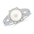 ANGARA Freshwater Cultured Pearl and Diamond Ring with Floral Halo in ...