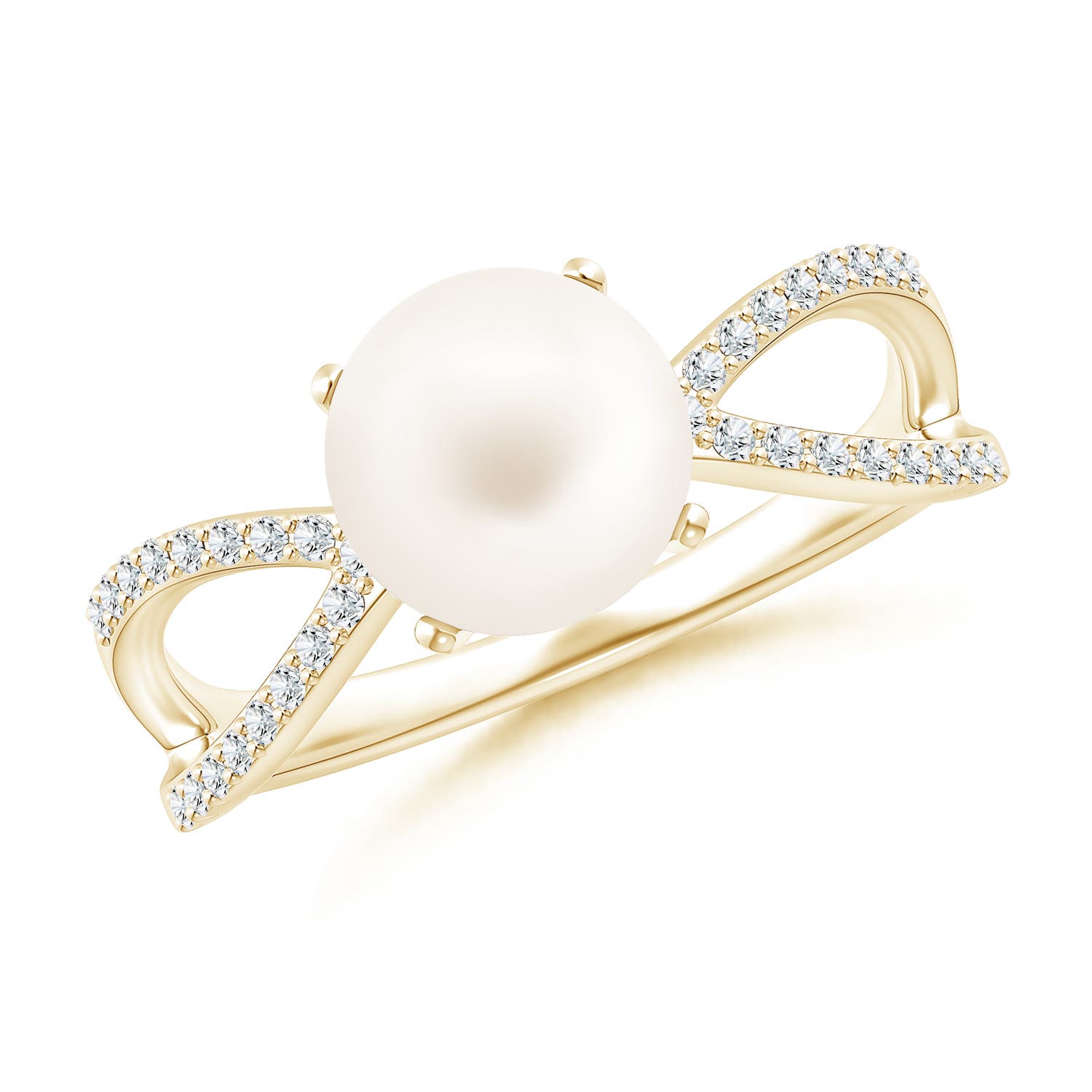 Angara Freshwater Cultured Pearl and Diamond Split Shank Ring in 14K ...