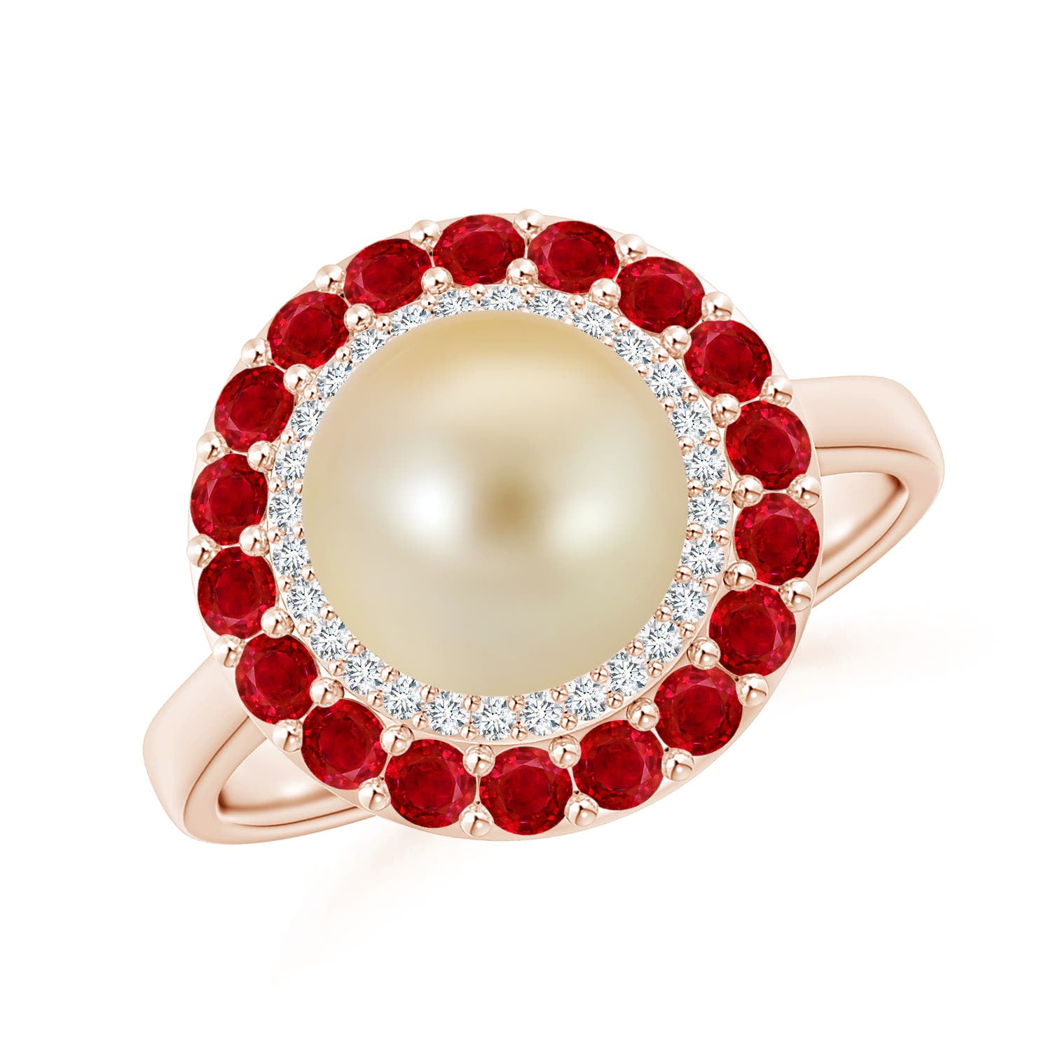 ANGARA Golden South Sea Cultured Pearl & Ruby Double Halo Ring in 14K Rose Gold for Women | June ...