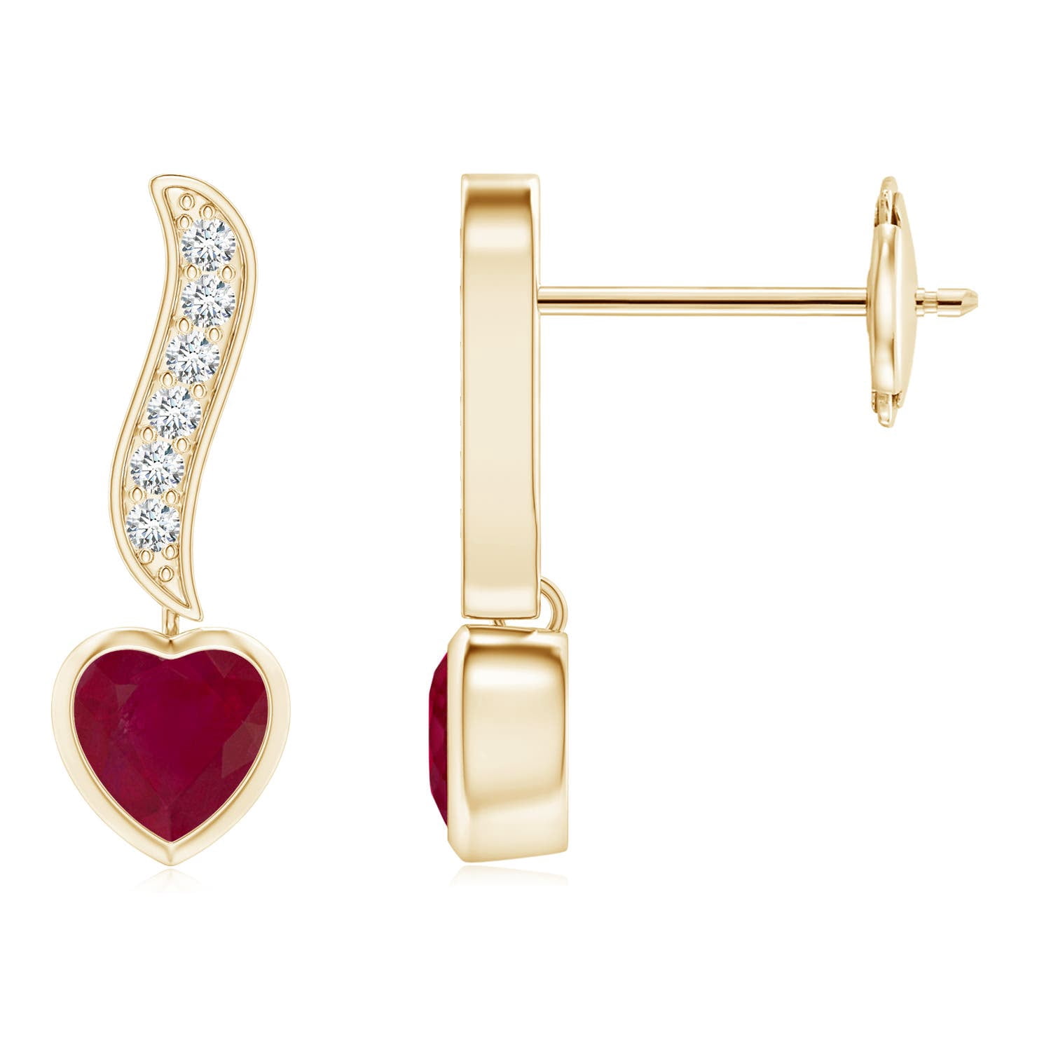 Angara Heart Shaped Natural Ruby Drop Earrings for Women in 14K Yellow ...