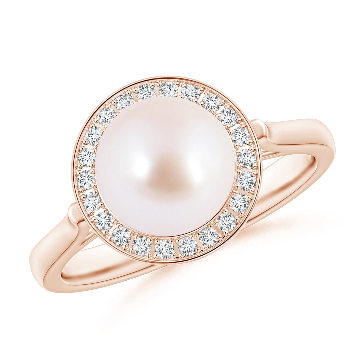 ANGARA Japanese Akoya Cultured Pearl Ring with Pave Diamond Halo in 14K ...