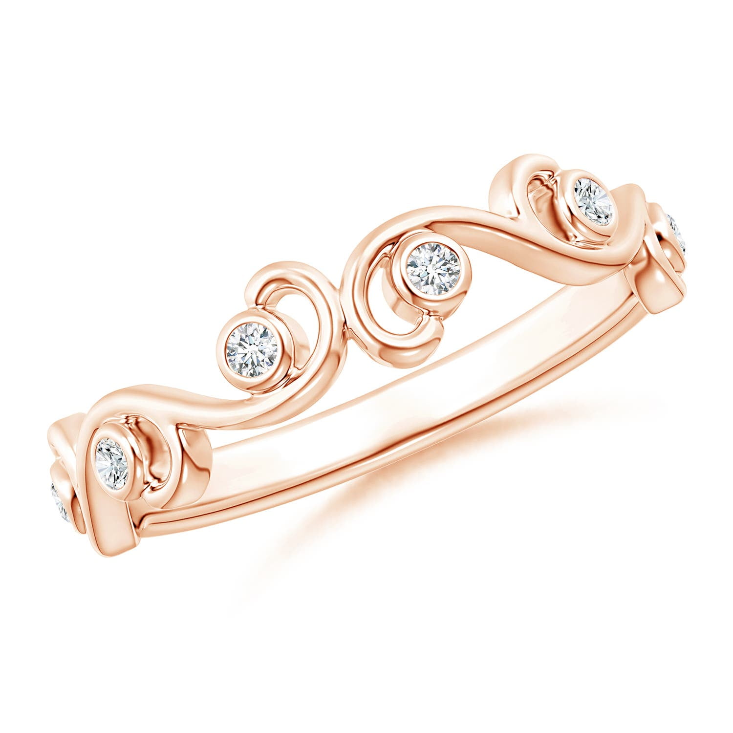 Angara Lab-Grown Bezel Set Diamond Ivy Scroll Half Eternity Ring in 14K Rose Gold for Women ...