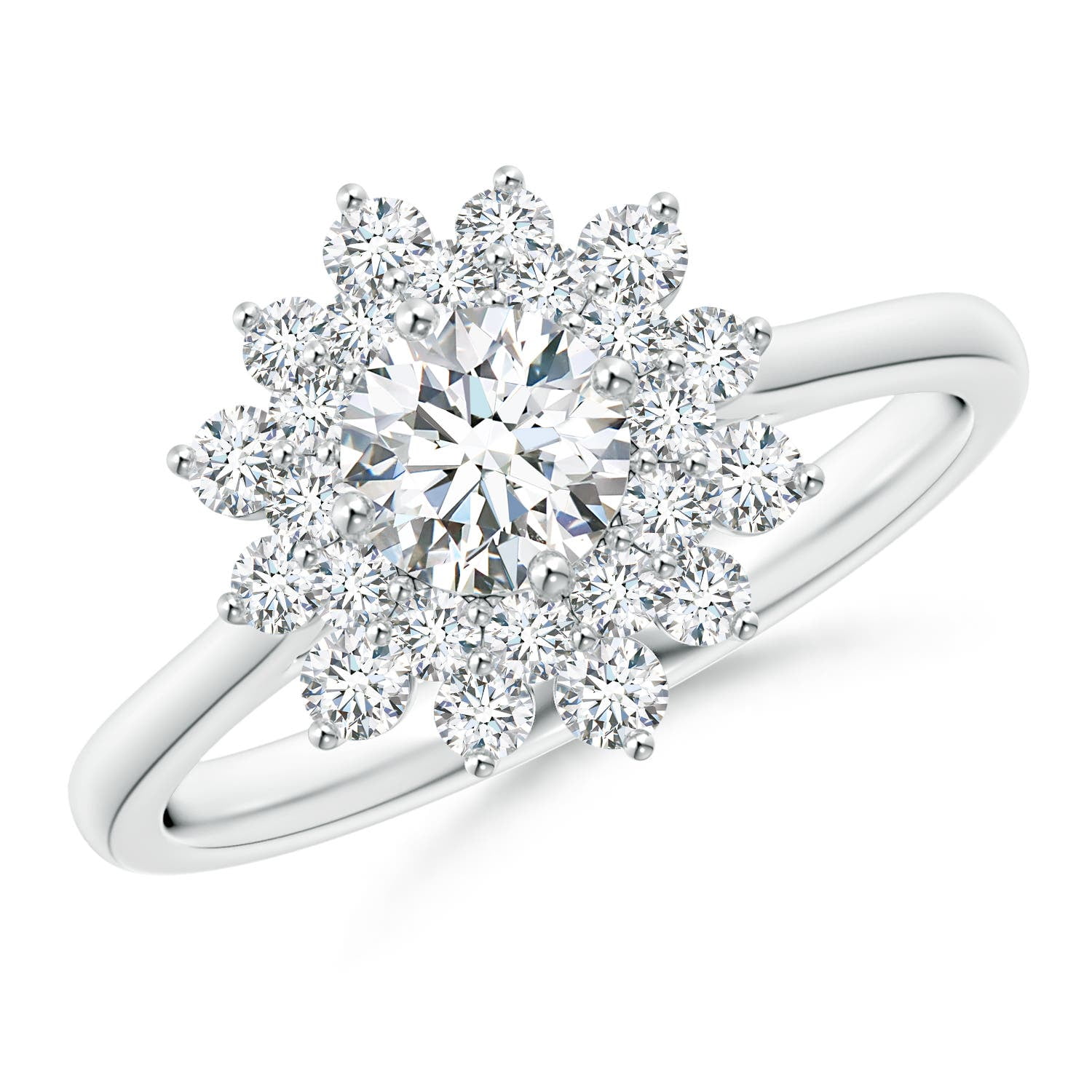 ANGARA Lab Grown Double Floral Halo Diamond Ring for Women in 14K White ...