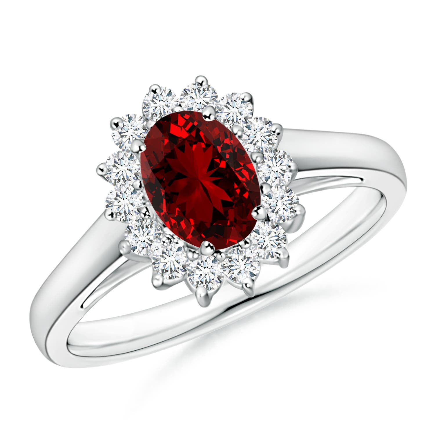 Angara Lab Grown Ruby Ring with Lab Diamond Halo in 14K White Gold for ...