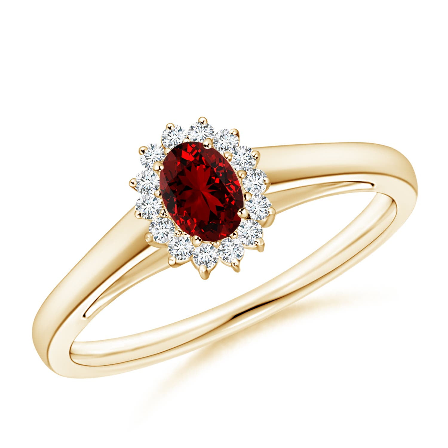 Angara Lab Grown Ruby Ring with Lab Diamond Halo in 14K Yellow Gold for ...